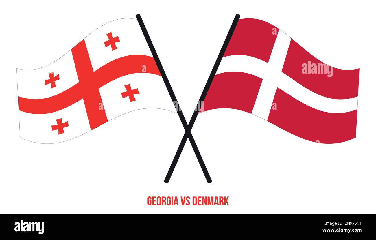 Georgia and Denmark Flags Crossed And Waving Flat Style. Official ...