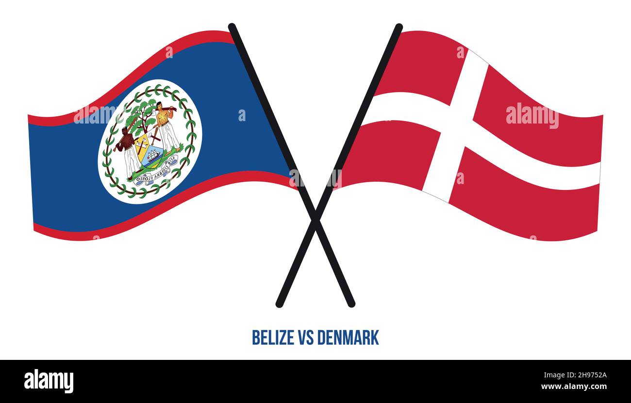 Belize and Denmark Flags Crossed And Waving Flat Style. Official ...