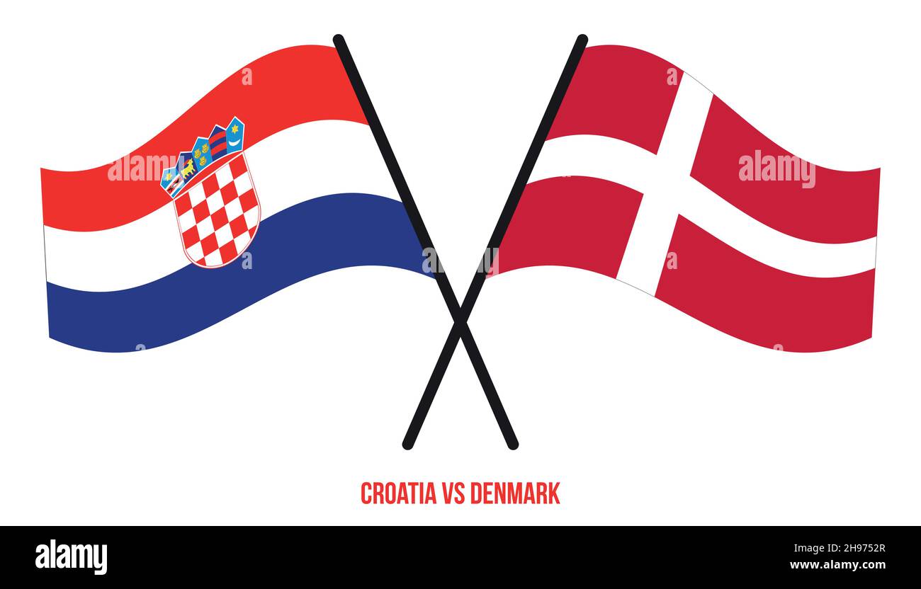 Croatia and Denmark Flags Crossed And Waving Flat Style. Official ...