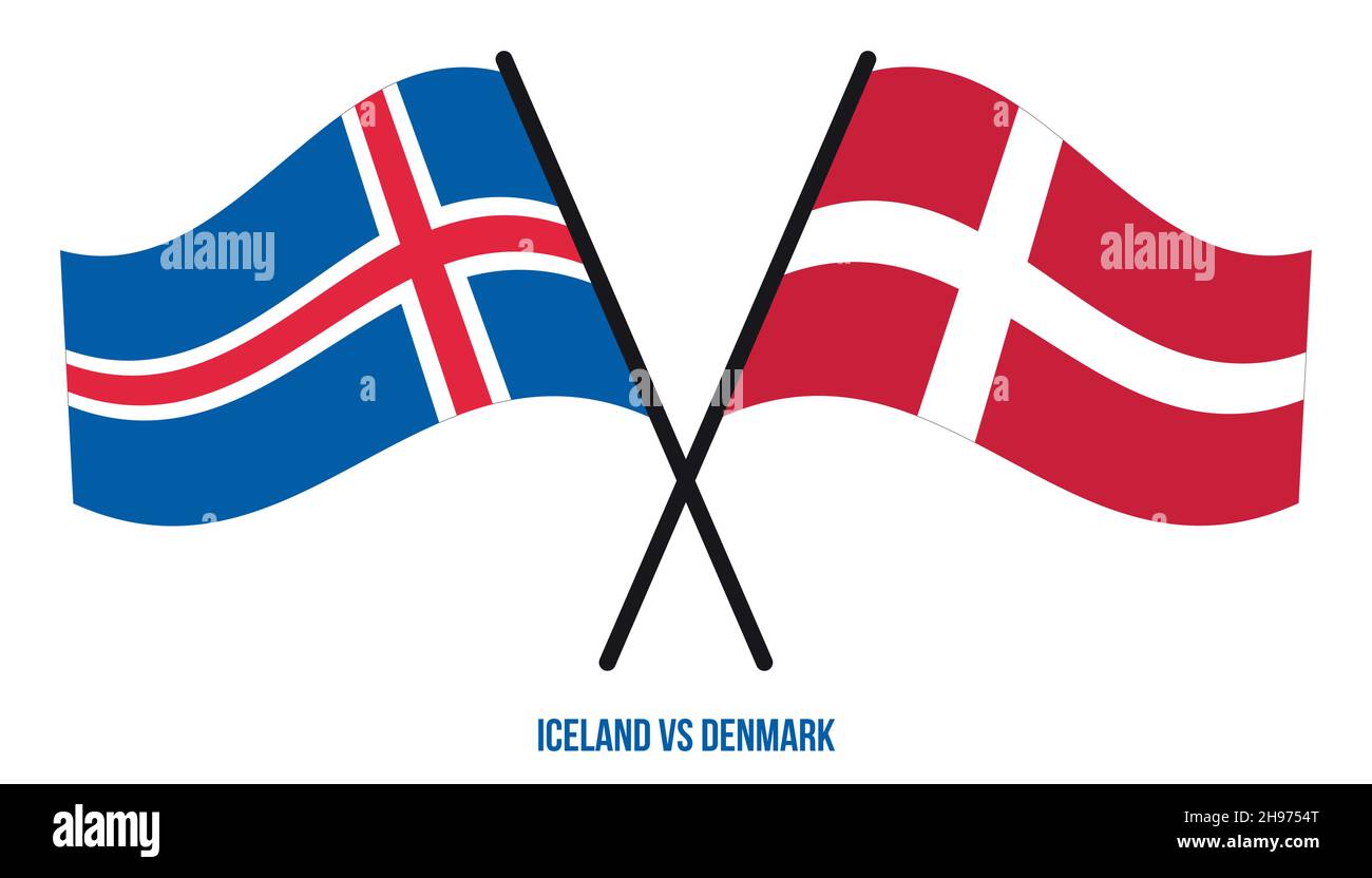Iceland and Denmark Flags Crossed And Waving Flat Style. Official ...