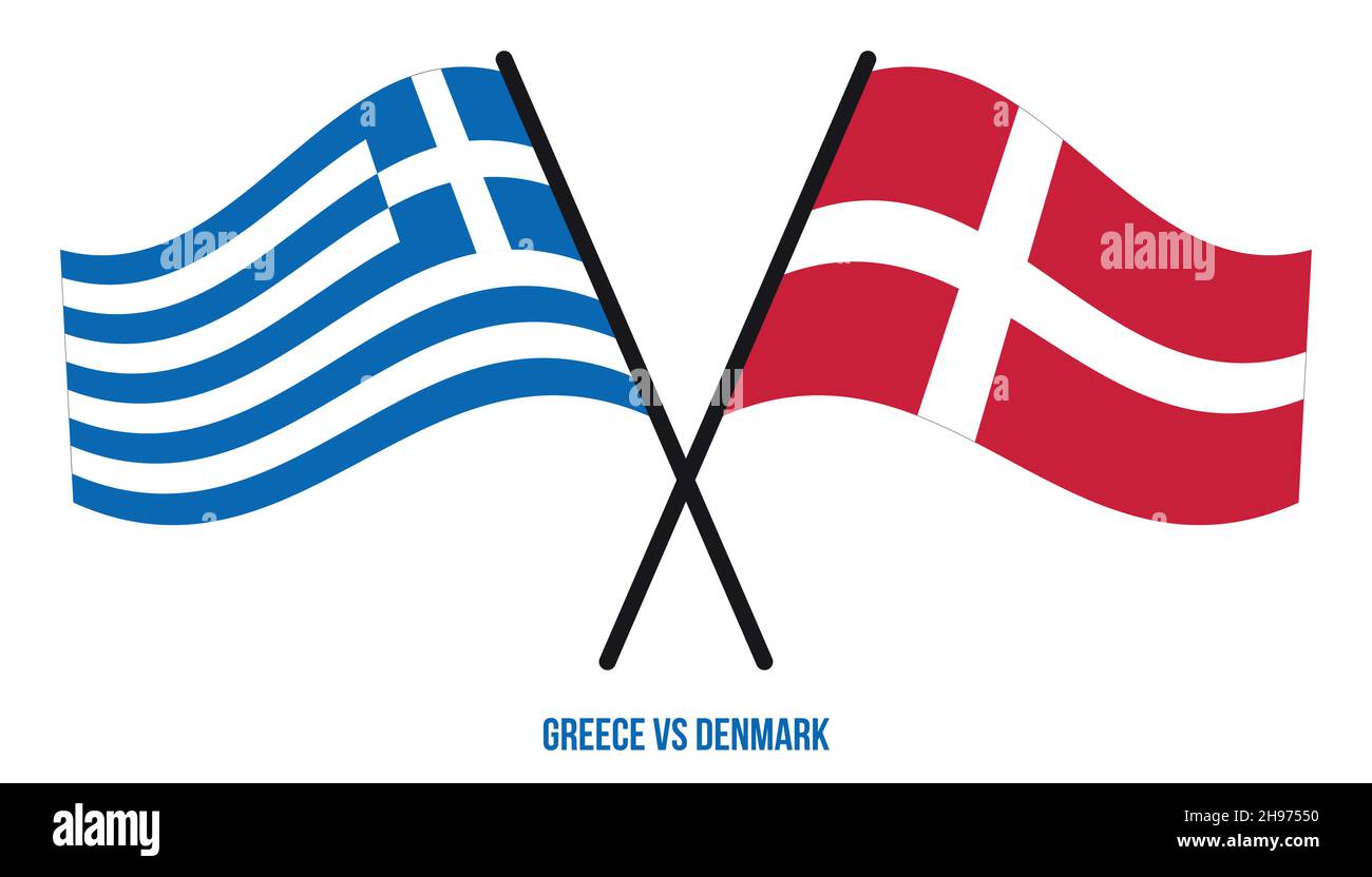Greece and Denmark Flags Crossed And Waving Flat Style. Official ...