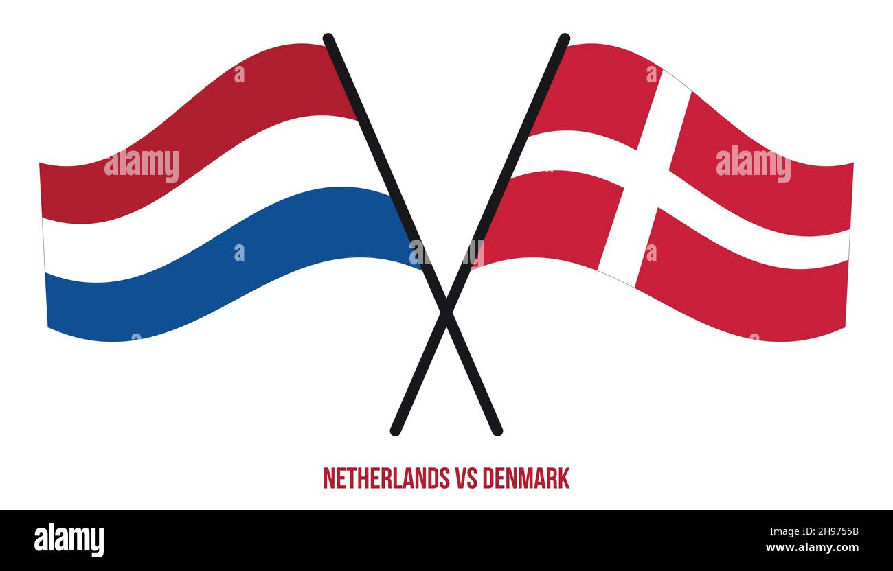 Netherlands and Denmark Flags Crossed And Waving Flat Style. Official ...