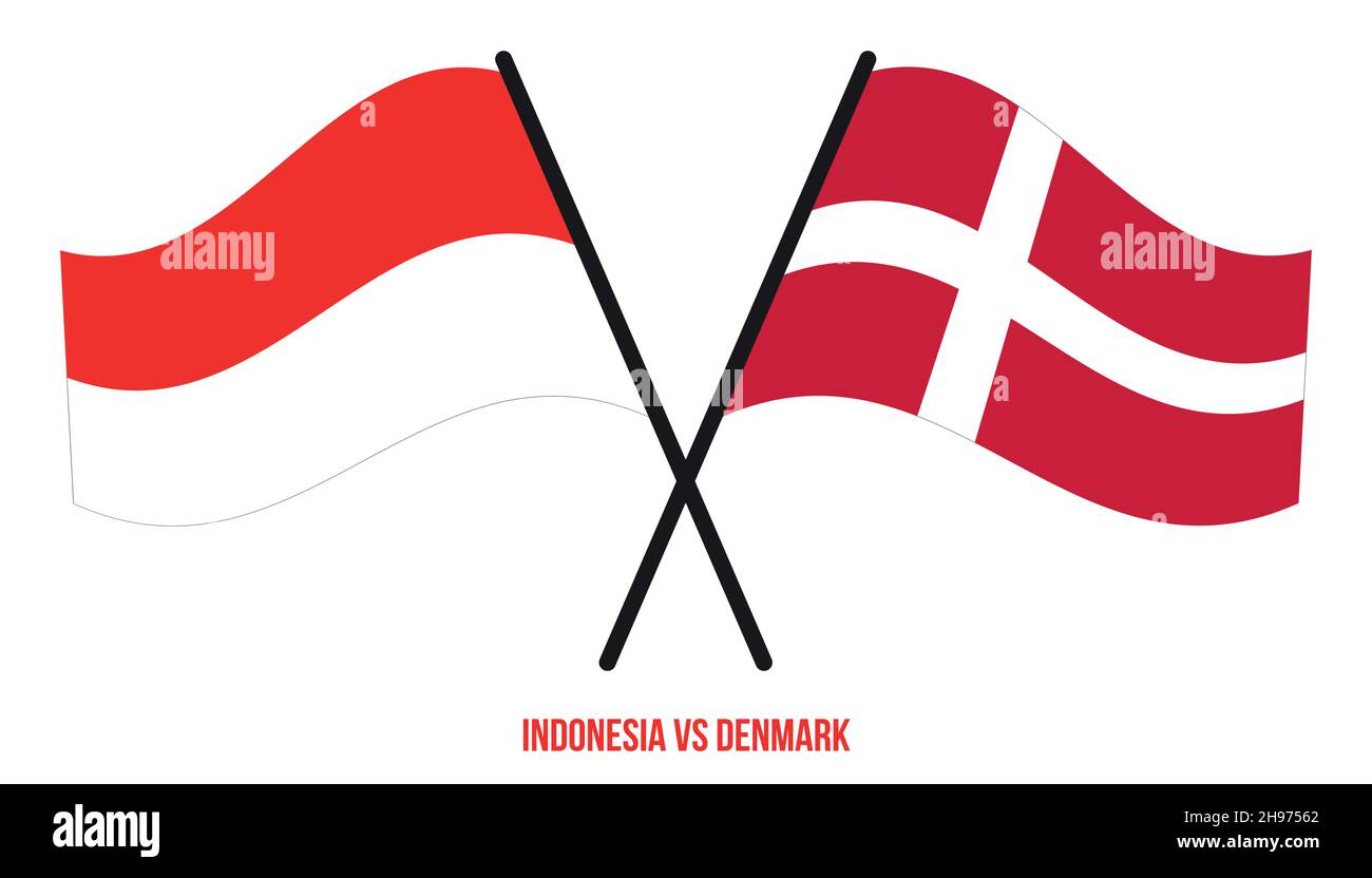 Indonesia and Denmark Flags Crossed And Waving Flat Style. Official ...