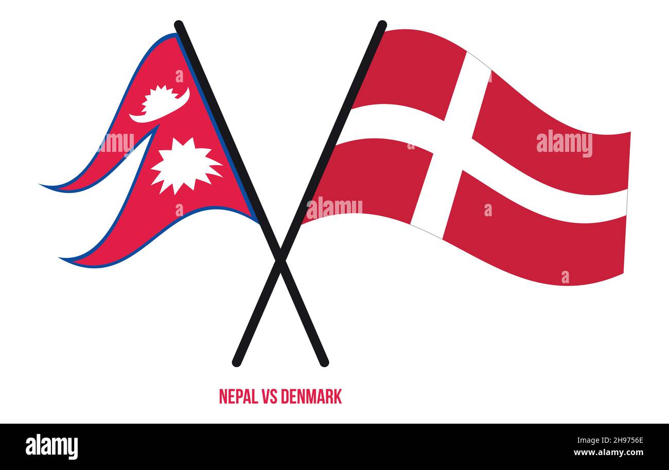 Nepal and Denmark Flags Crossed And Waving Flat Style. Official ...