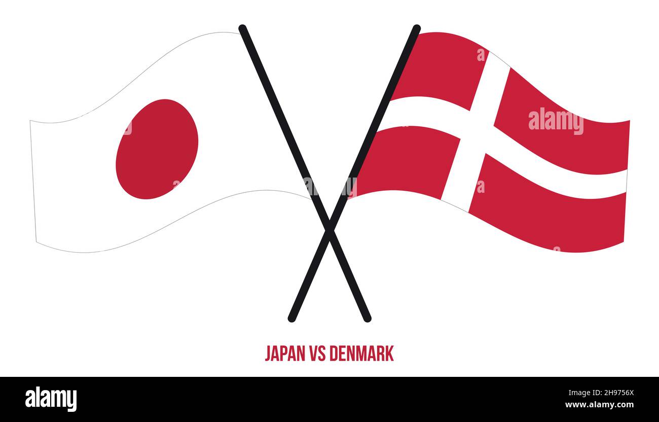 Japan and Denmark Flags Crossed And Waving Flat Style. Official ...
