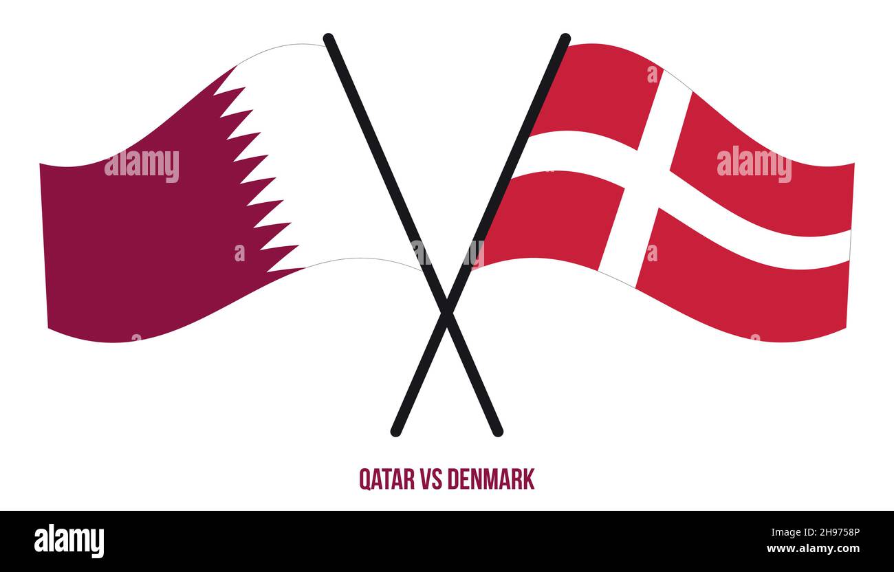 Qatar and Denmark Flags Crossed And Waving Flat Style. Official ...