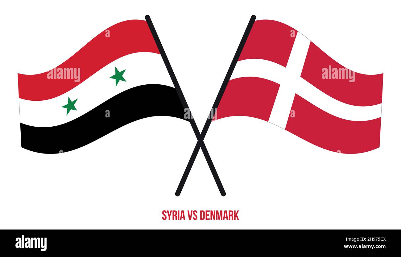 Syria and Denmark Flags Crossed And Waving Flat Style. Official ...