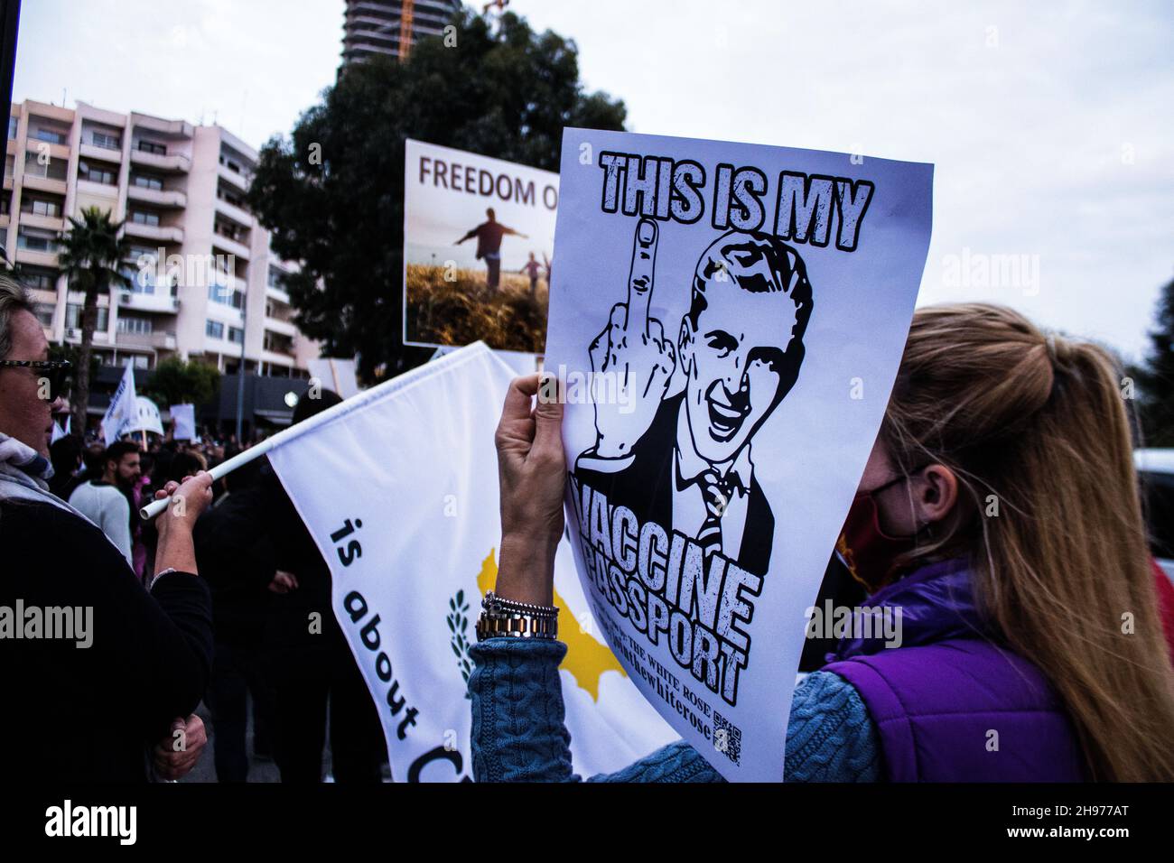 Limassol, Cyprus - December 04, 2021 People demonstrate against the ...