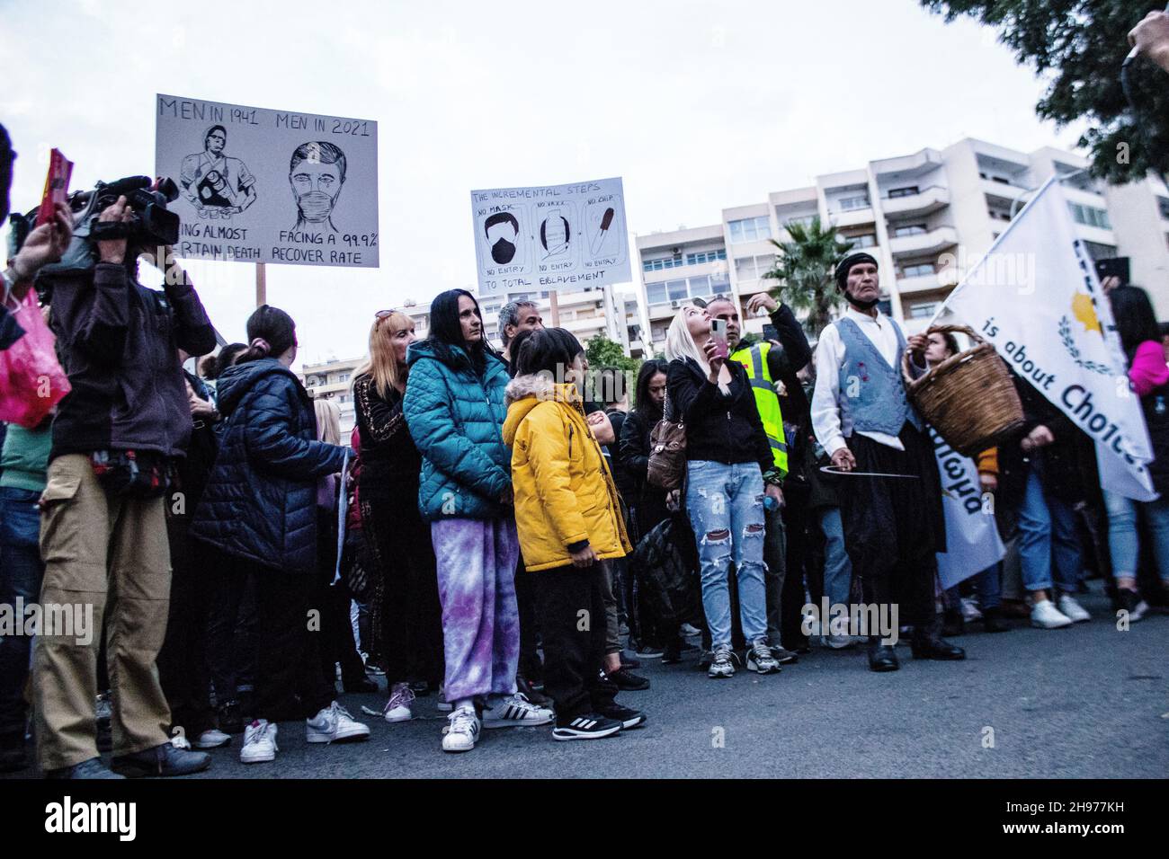 Limassol, Cyprus - December 04, 2021 People demonstrate against the ...