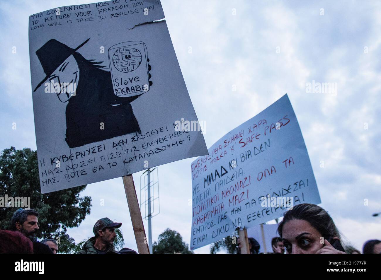 Limassol, Cyprus - December 04, 2021 People demonstrate against the ...