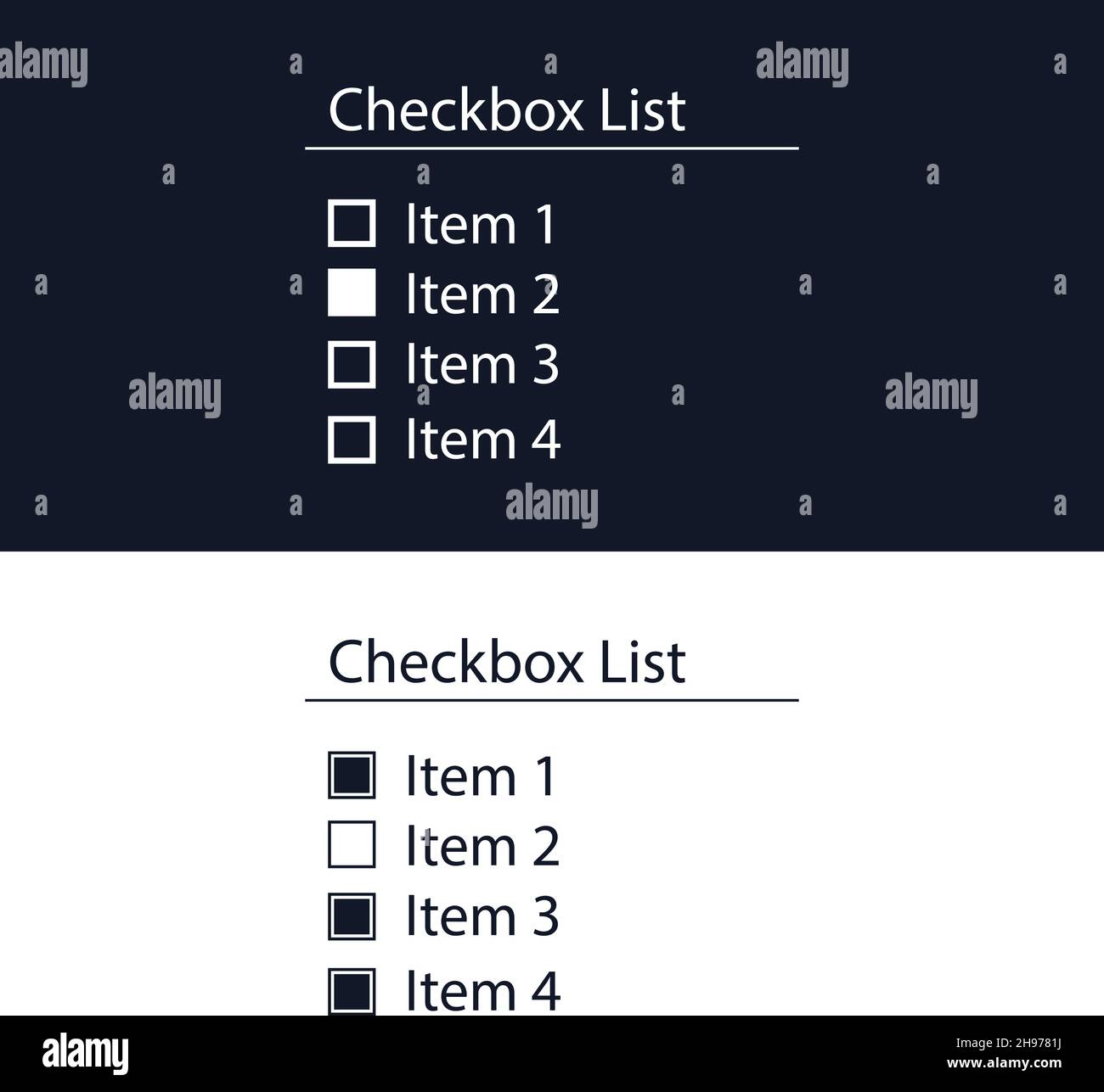 A checkbox form for the website. User interface for the website and ...