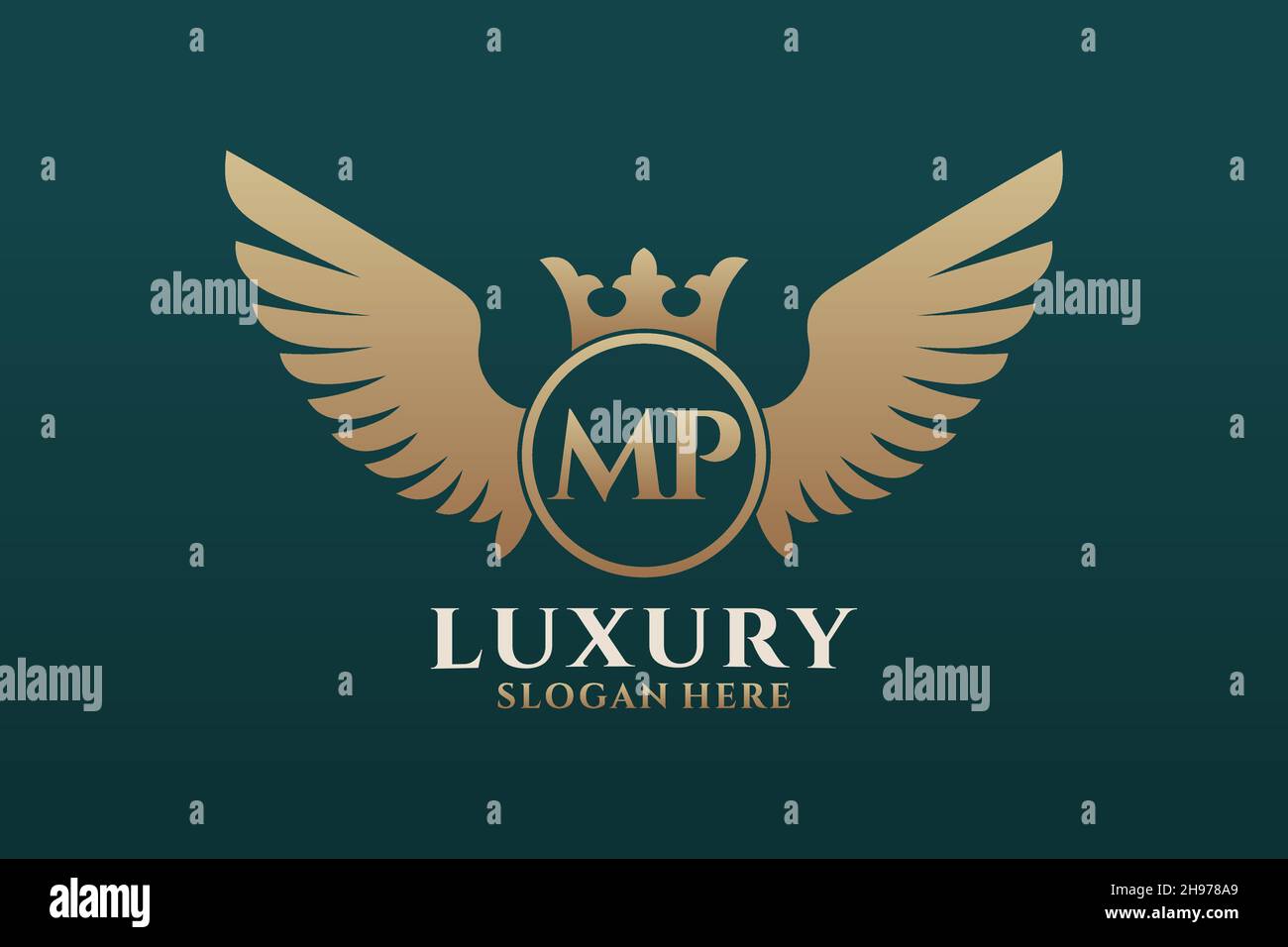 Luxury royal wing Letter MP crest Gold color Logo vector, Victory logo ...