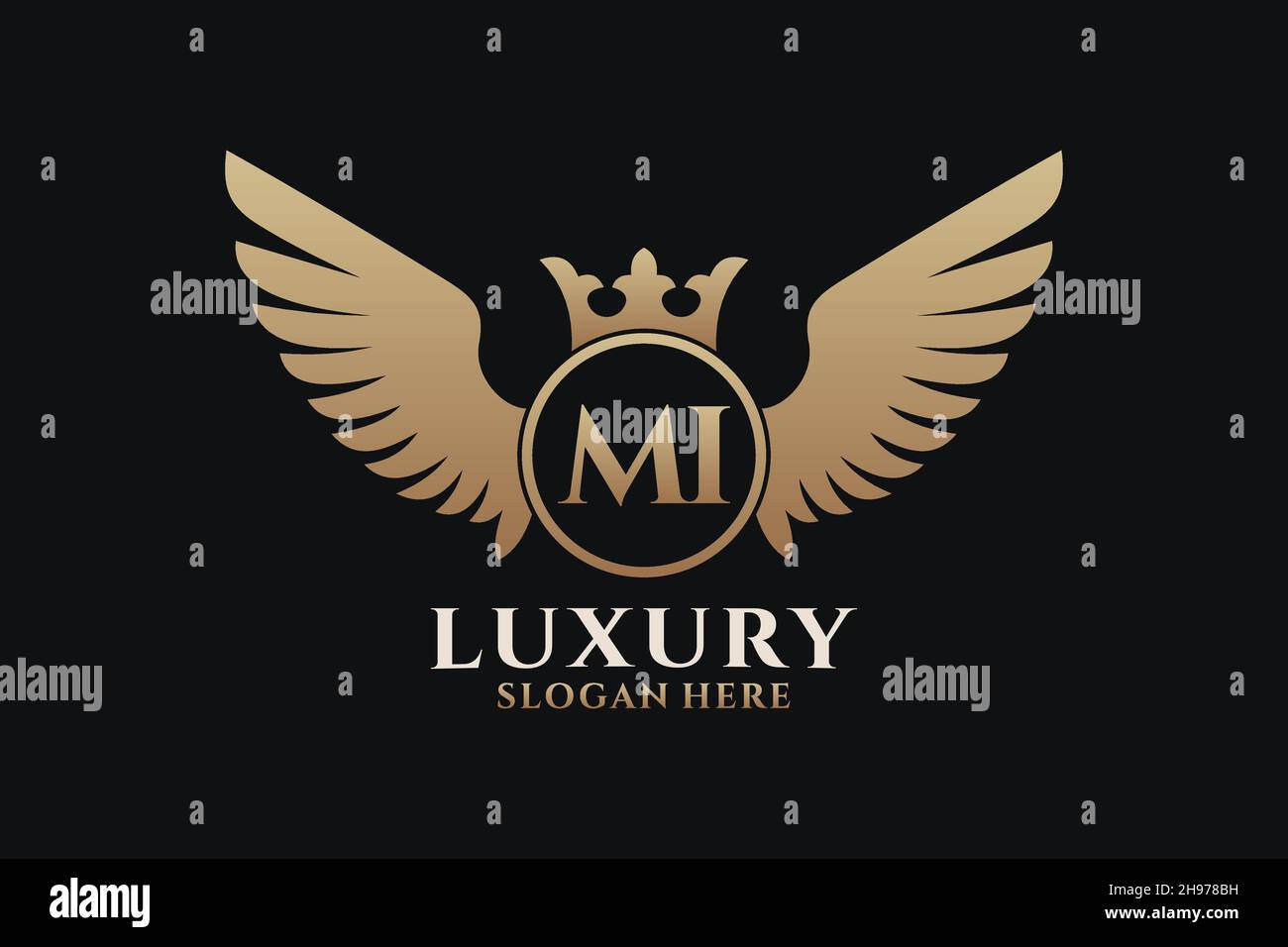 Luxury royal wing Letter MI crest Gold color Logo vector, Victory logo ...