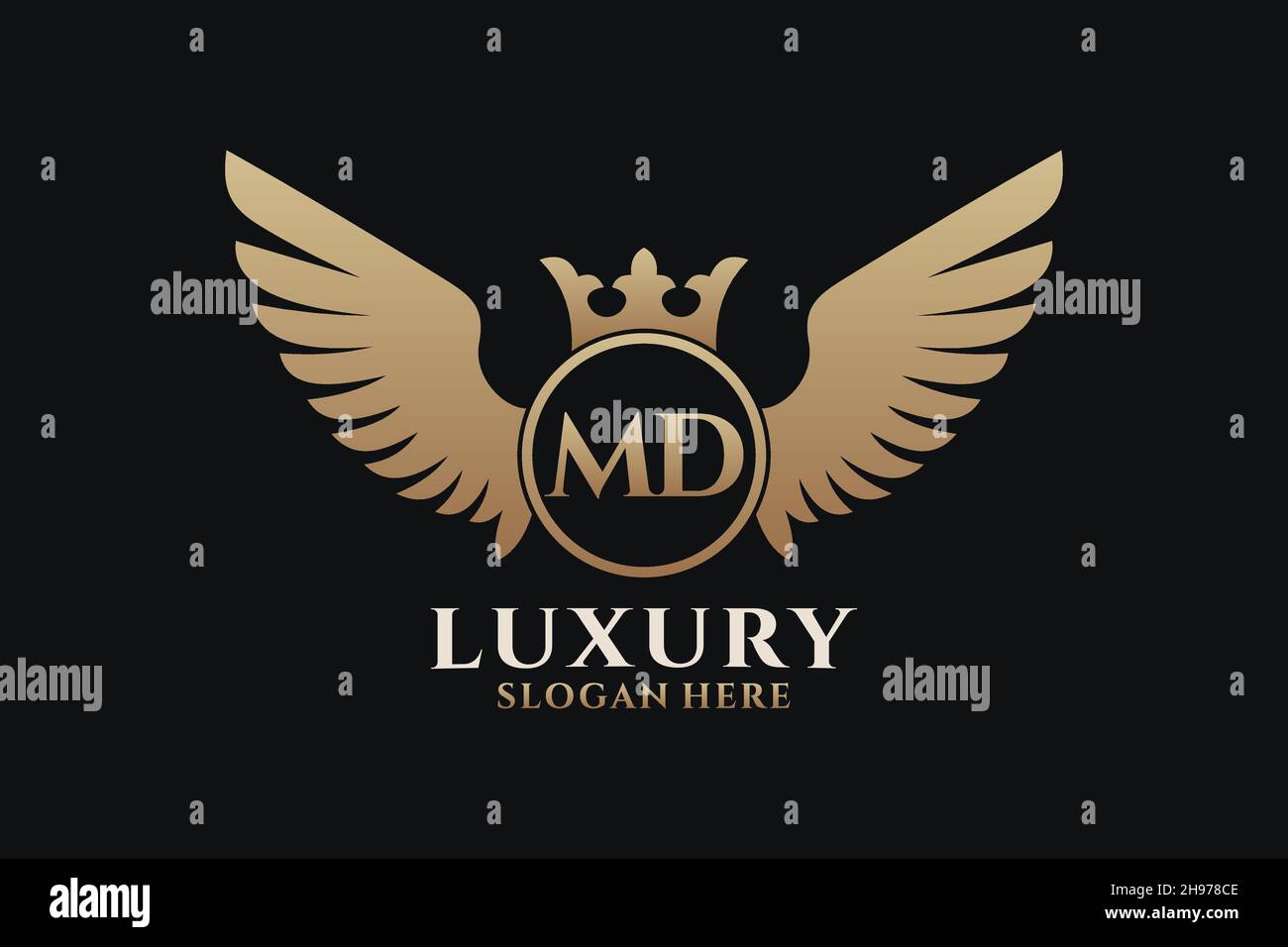 Luxury royal wing Letter MD crest Gold color Logo vector, Victory logo ...