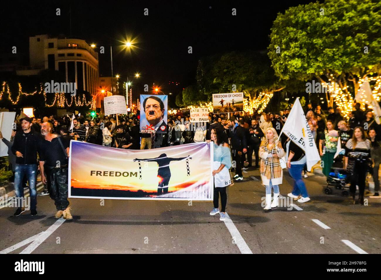Limassol, Cyprus - December 04, 2021 People demonstrate against the ...