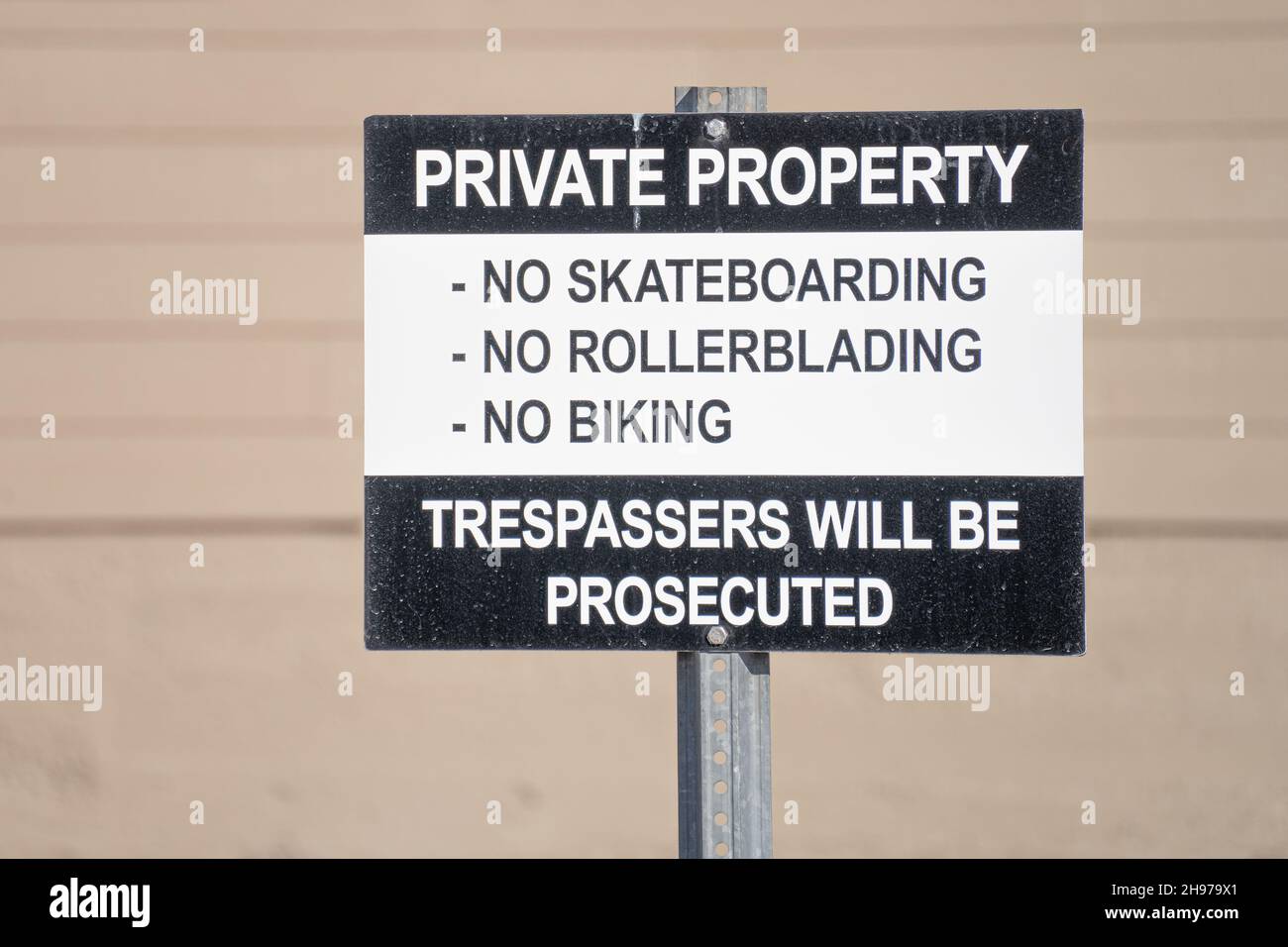 Sign on private property restricting activities Stock Photo - Alamy