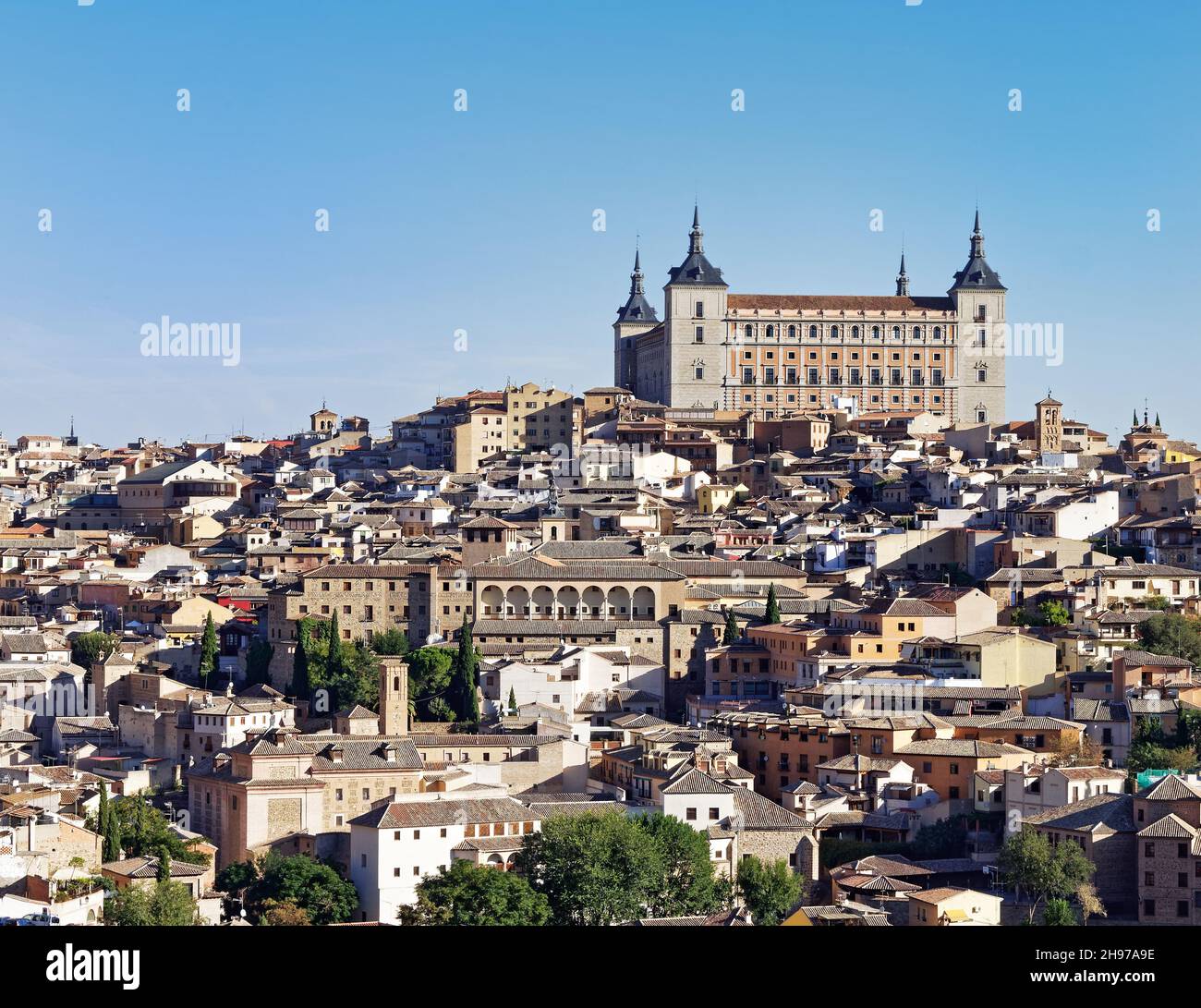 The close up view of Toledo city in Spain with the old and historic ...