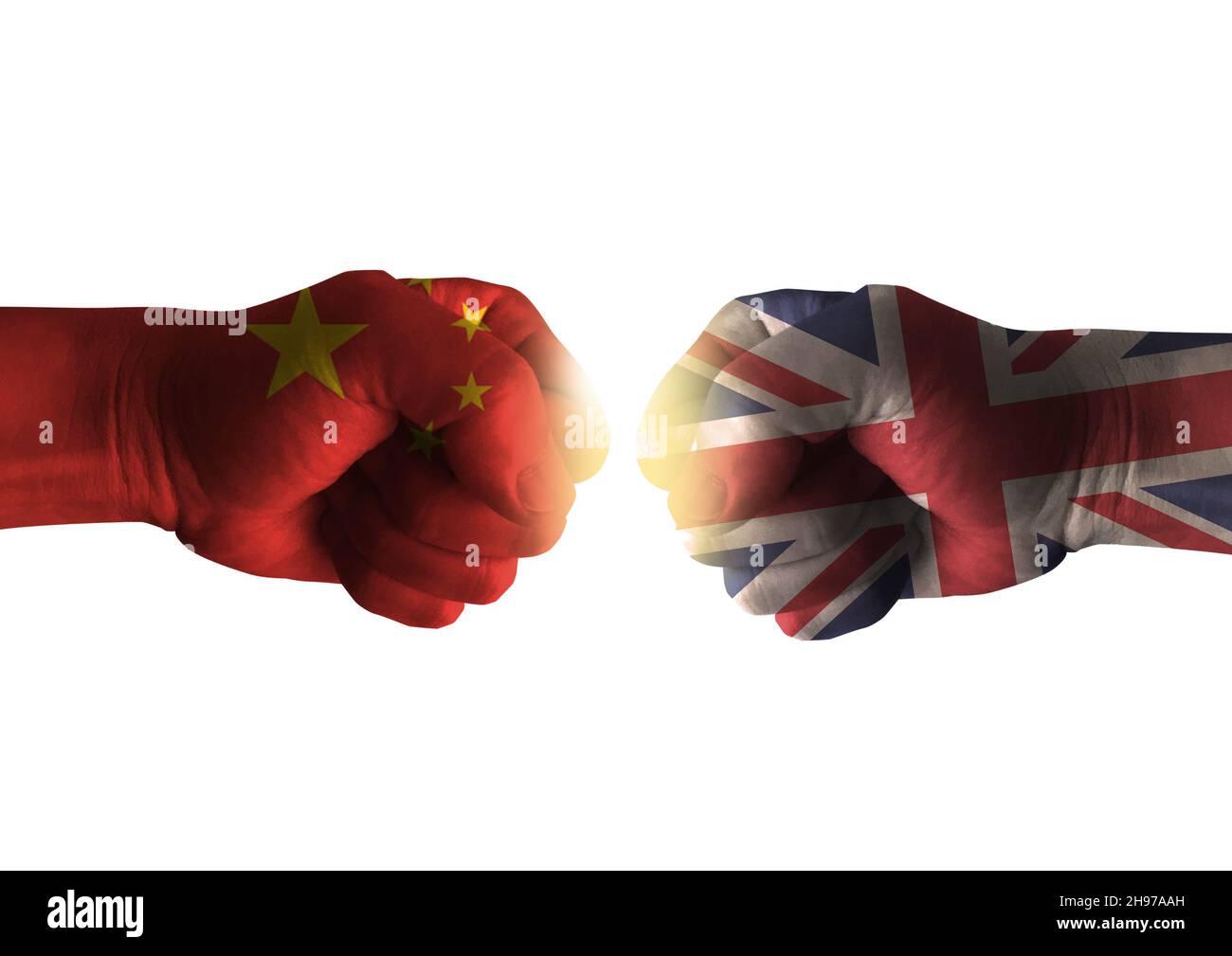 China VS UK. Fists with flags. Battle of two countries on white ...