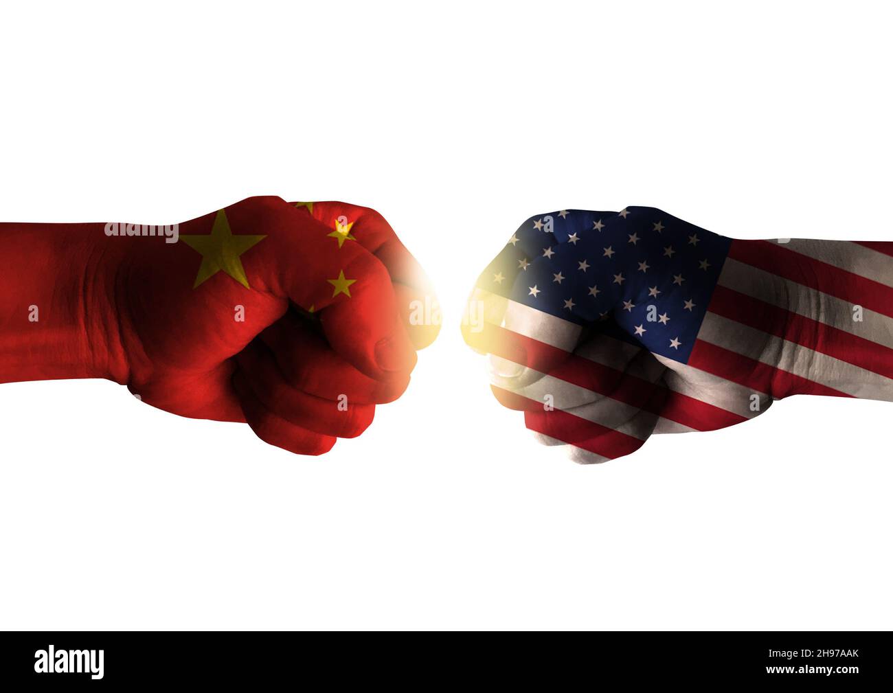China VS USA. Fists with flags. Battle of two countries on white ...