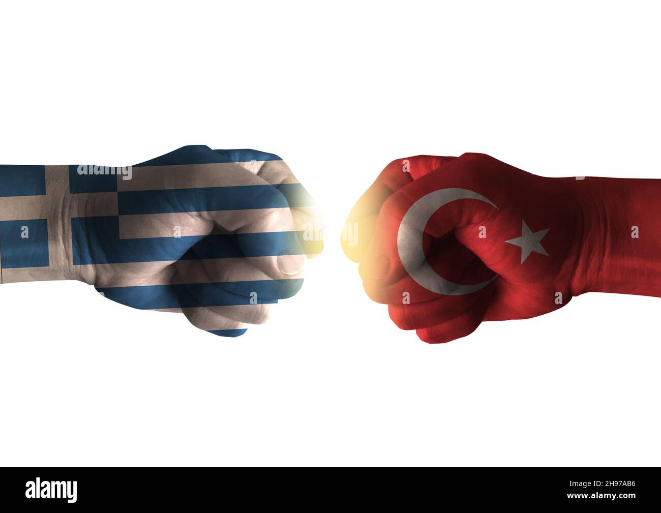 Greece VS turkey. Fists with flags. Battle of two countries on white ...