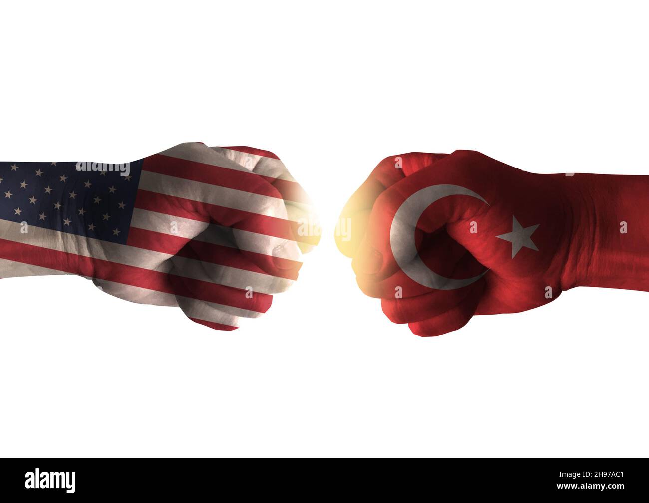 USA vs turkey. Fists with flags. Battle of two countries on white ...