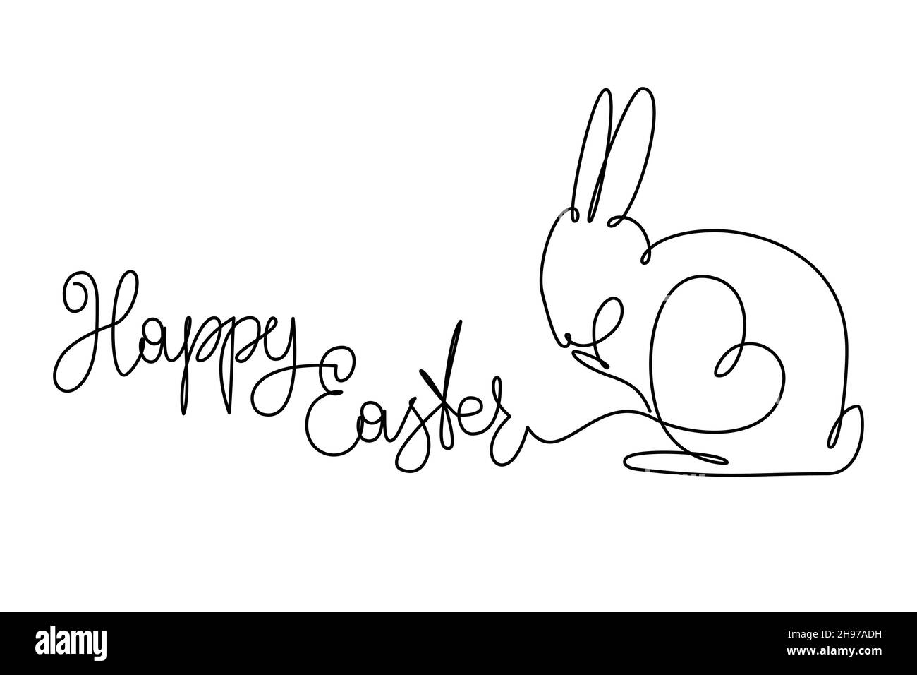 Easter bunny with heart continuous one line drawing. Rabbit simple ...