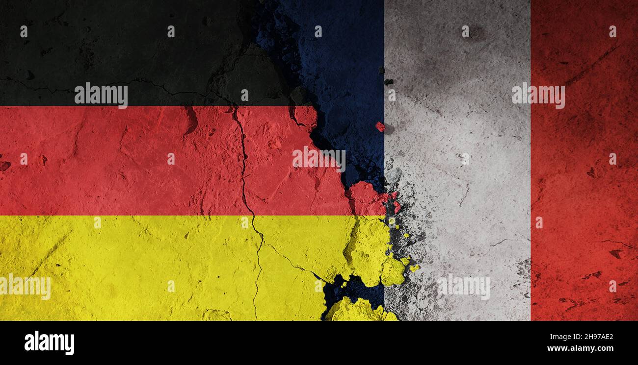 Germany vs france flag on a rough background. Broken and cracked ...