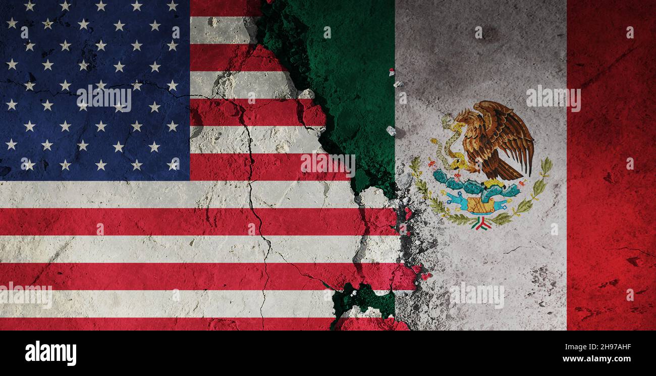 US vs Italy flag on a rough background. Broken and cracked background ...