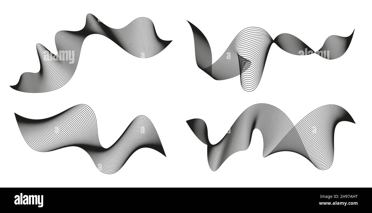 Wavy abstract stripes. Curved line vector elements for music design ...