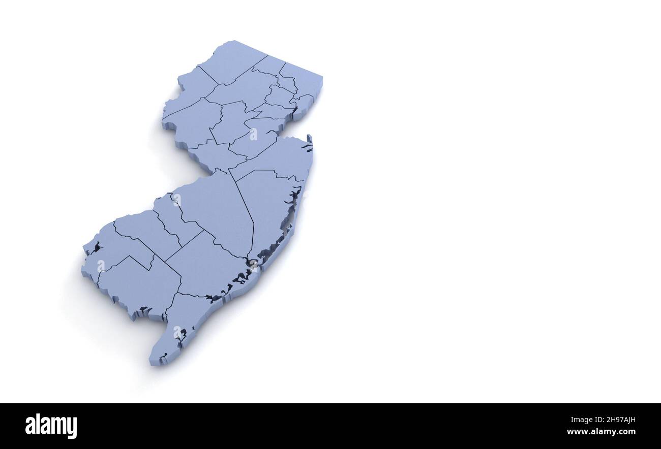 New jersey State Map 3d. State 3D rendering set in the United States ...