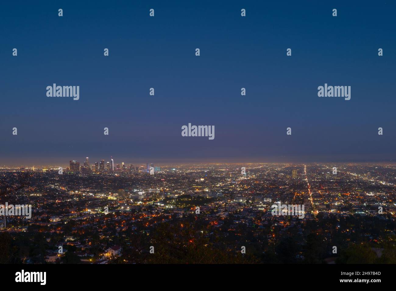 Los Angeles downtown at night aerial view. LA skyline Stock Photo - Alamy