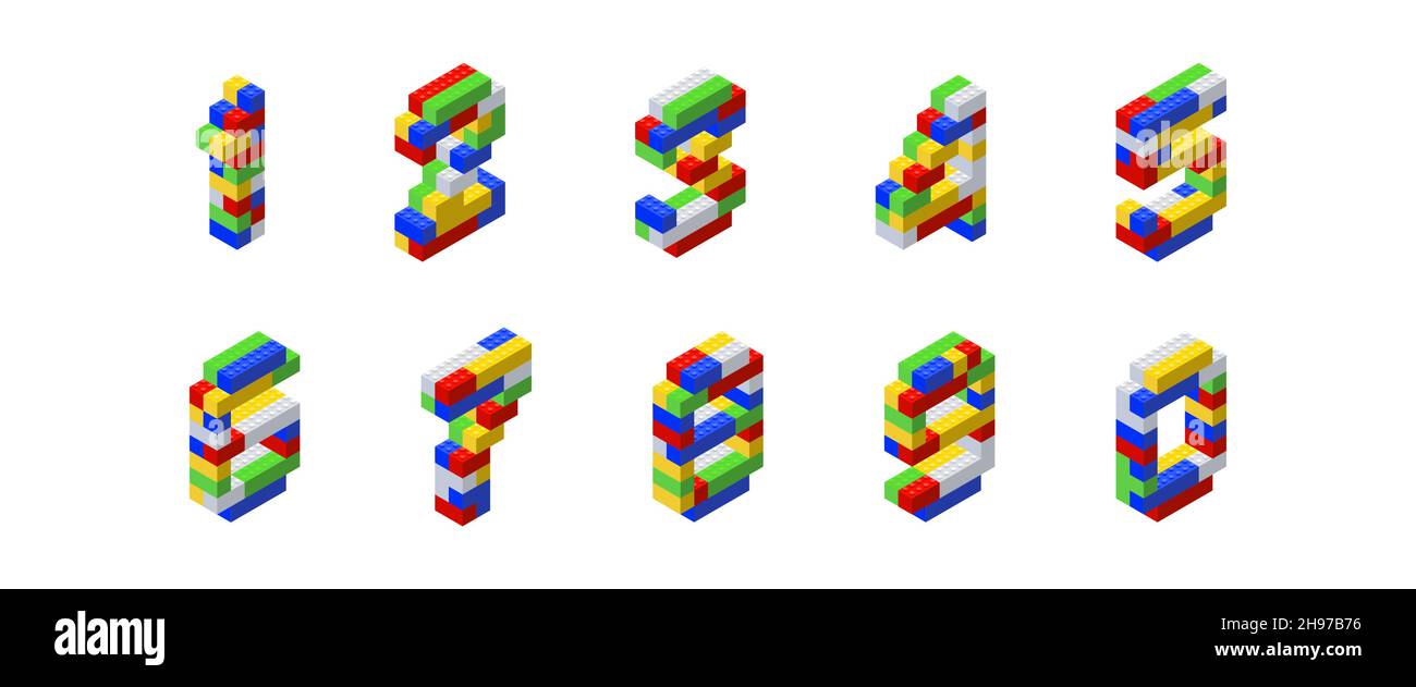 Isometric numbers made up of colored blocks on a white background. For ...