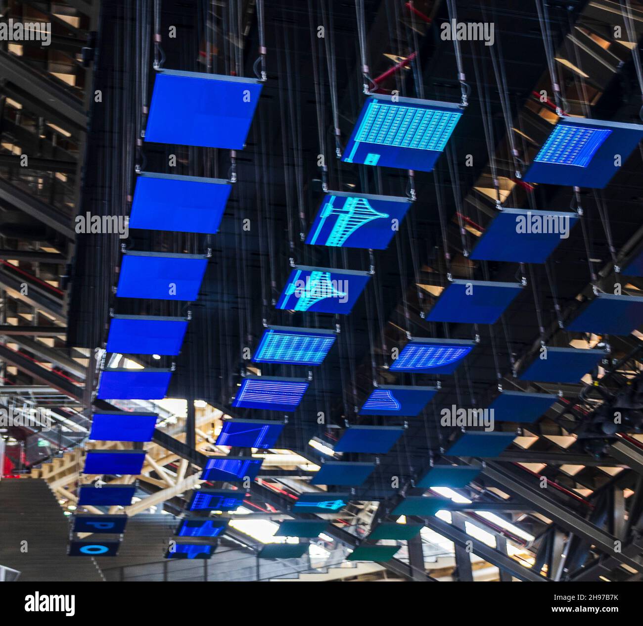 Colorful LED screens installation at the ceiling Stock Photo - Alamy