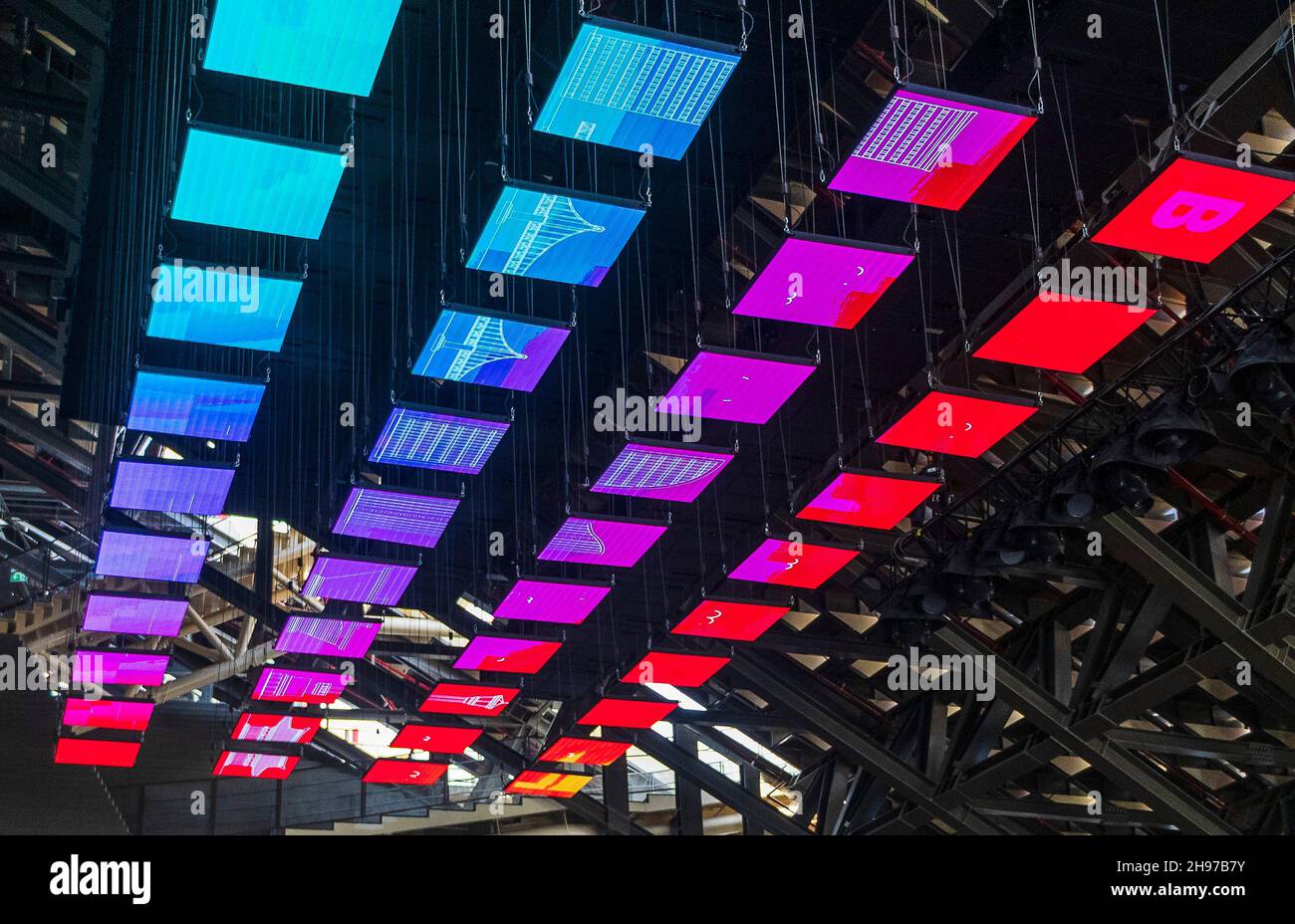Colorful LED screens installation at the ceiling Stock Photo - Alamy