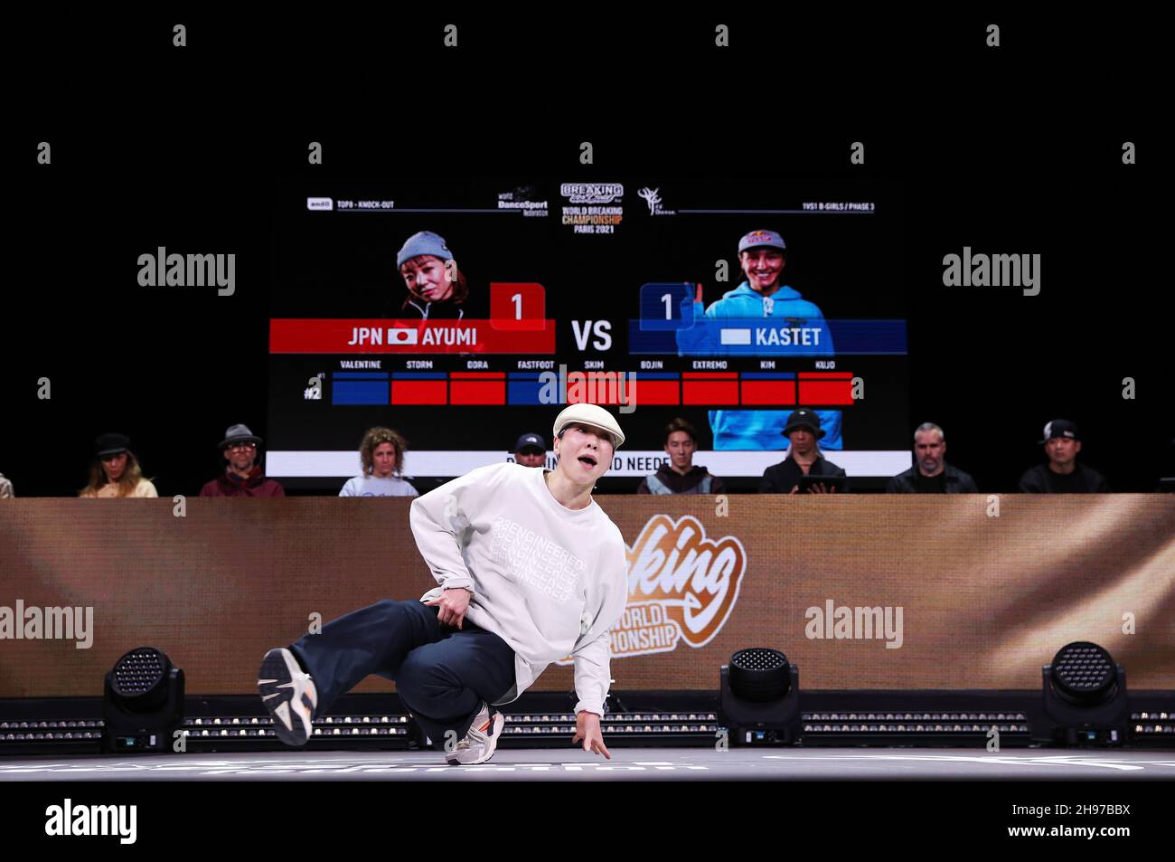 Paris, France. 4th Dec, 2021. Bgirl Ayumi from Japan competes during ...