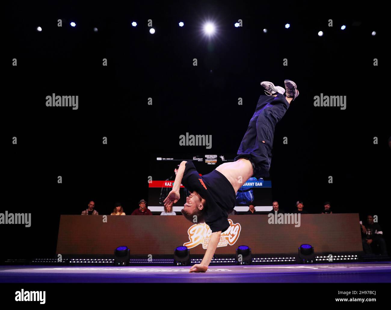 Paris, France. 4th Dec, 2021. Bboy Amir from Kazakhstan competes during ...