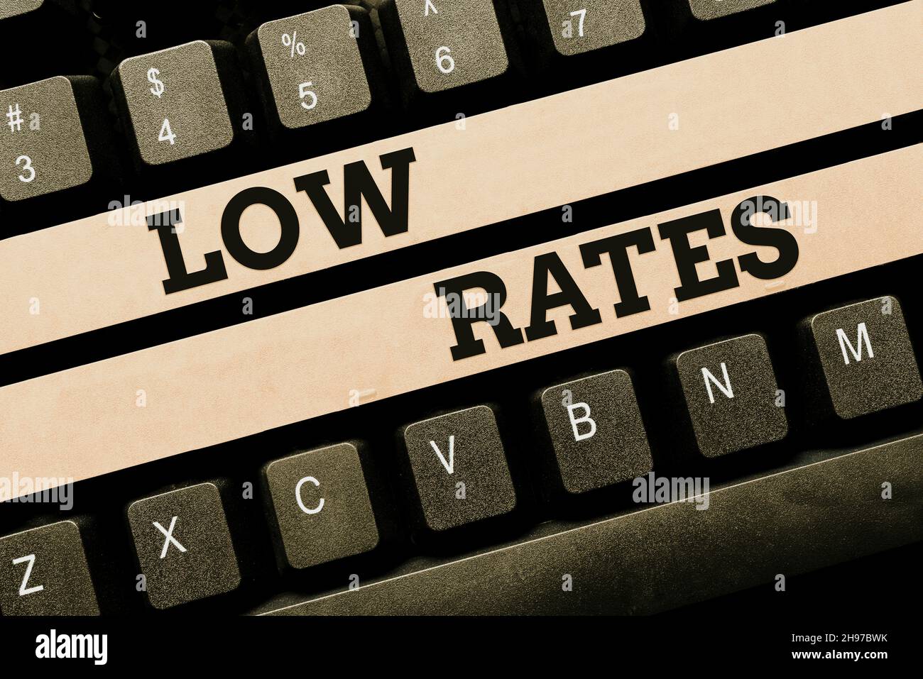 Conceptual caption Low Rates. Business concept A cost of an item or ...