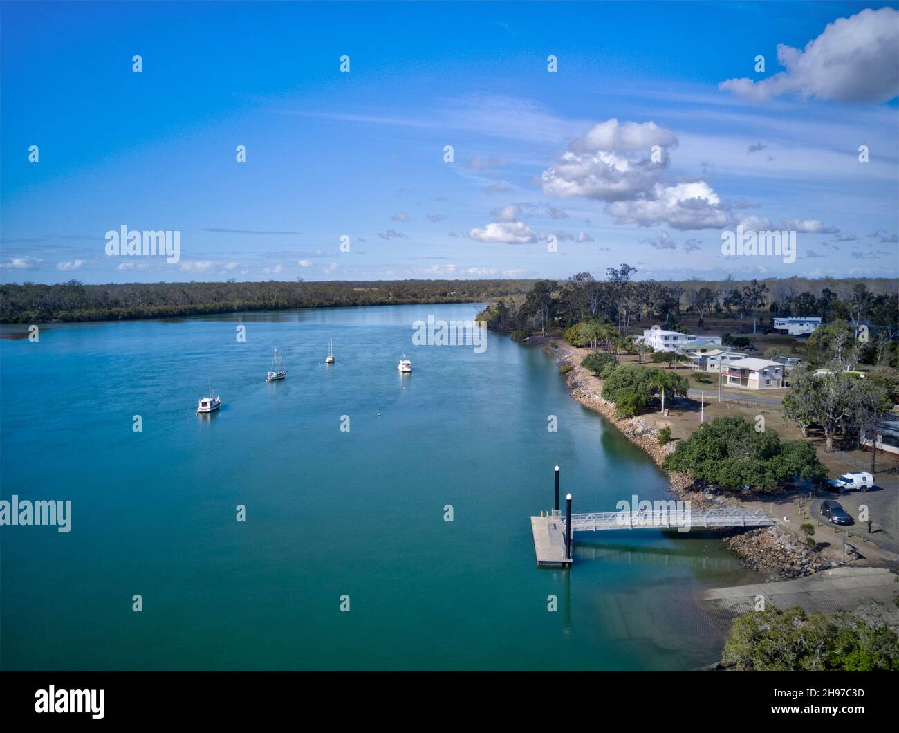 Aerial of Buxton a small village on the banks of the Isis River ...