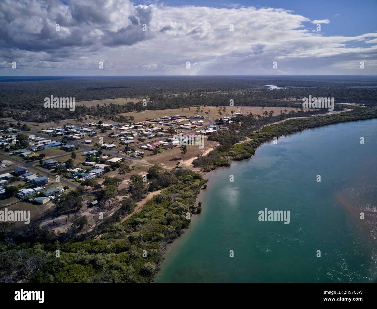 Aerial of Buxton a small village on the banks of the Isis River ...