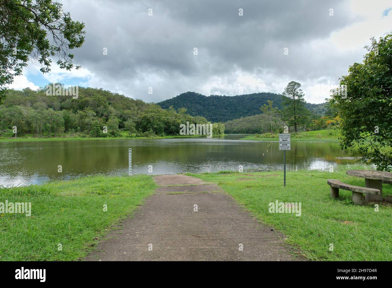 Looking along the boat ramp out towards Middle Creek Dam Australia with ...