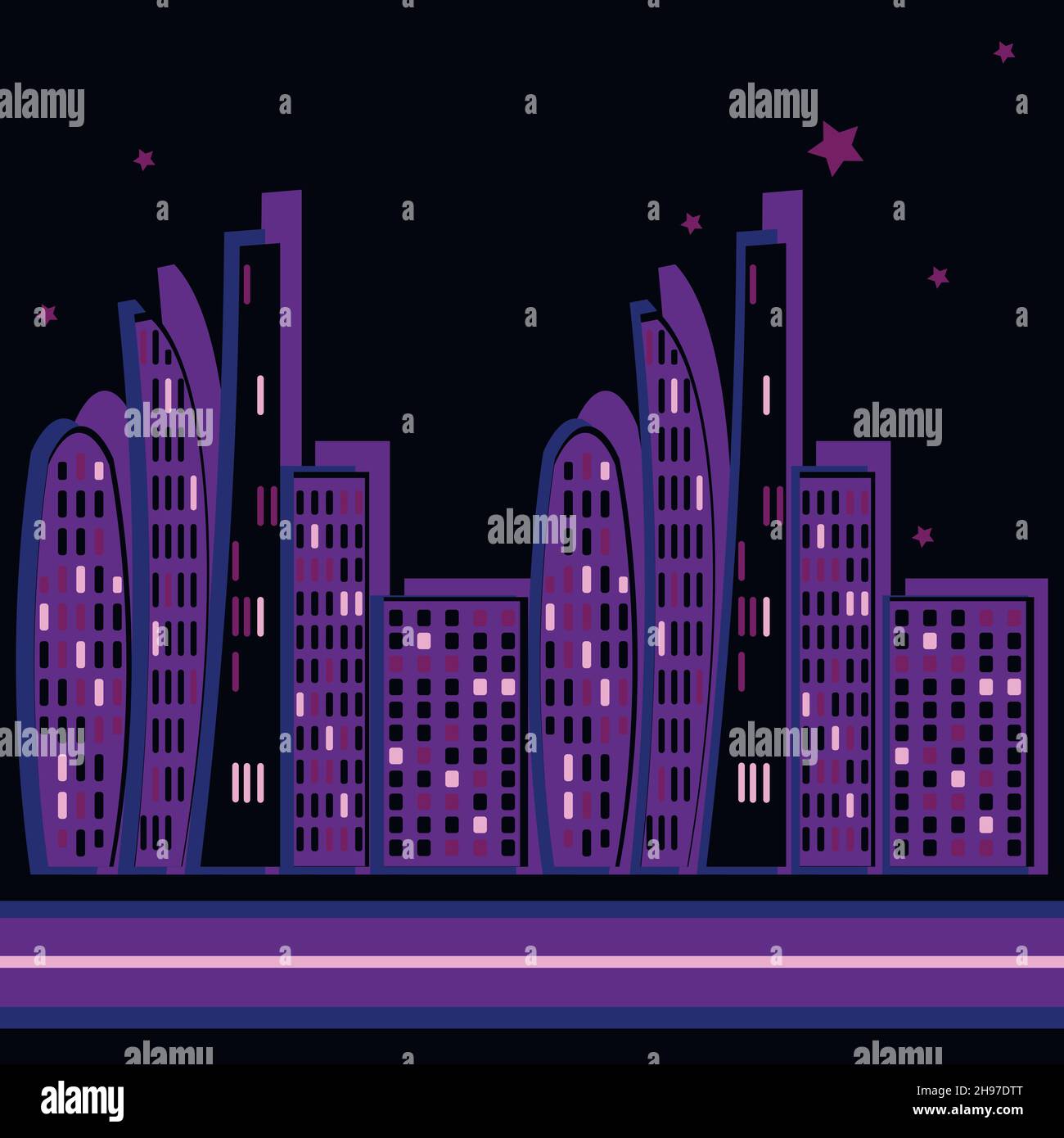 Pattern, endless ribbon on a square background - a stylized night city ...