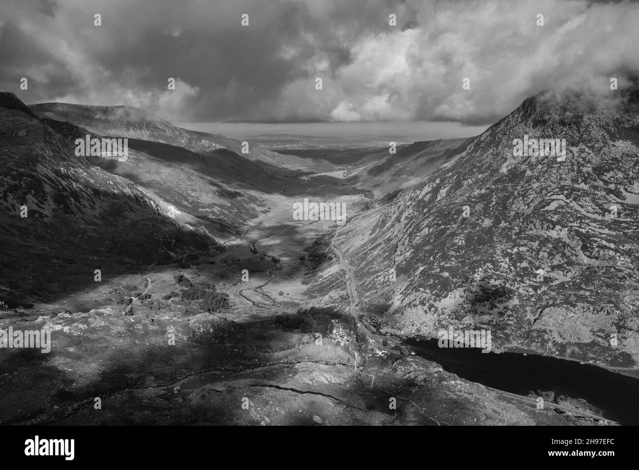 Black and white Aerial view of flying drone Stunning epic landscape ...
