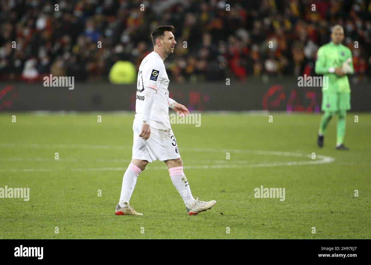Lionel Messi of PSG looks on following the French championship Ligue 1 ...