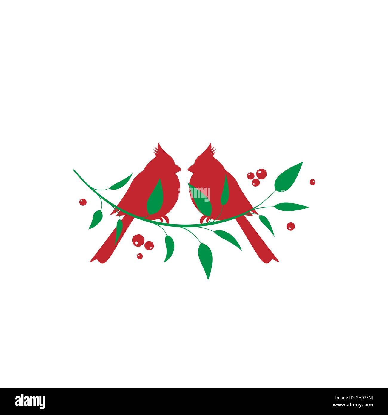 Northern cardinals on holly twig. Redbird Christmas card. bird ...