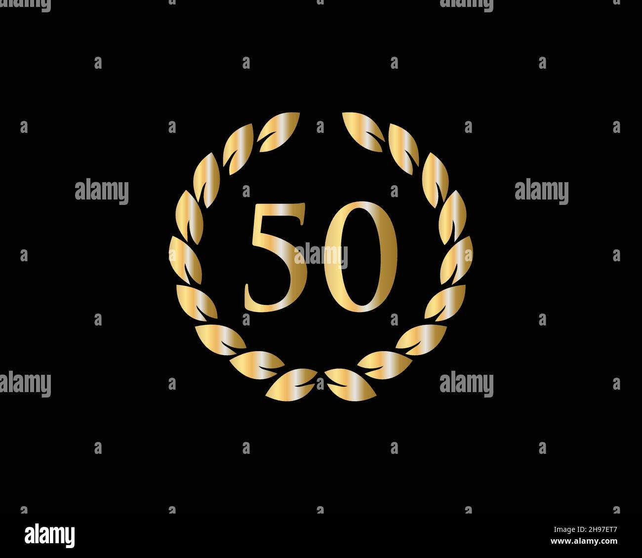 50 years anniversary golden with circle ring isolated on black ...