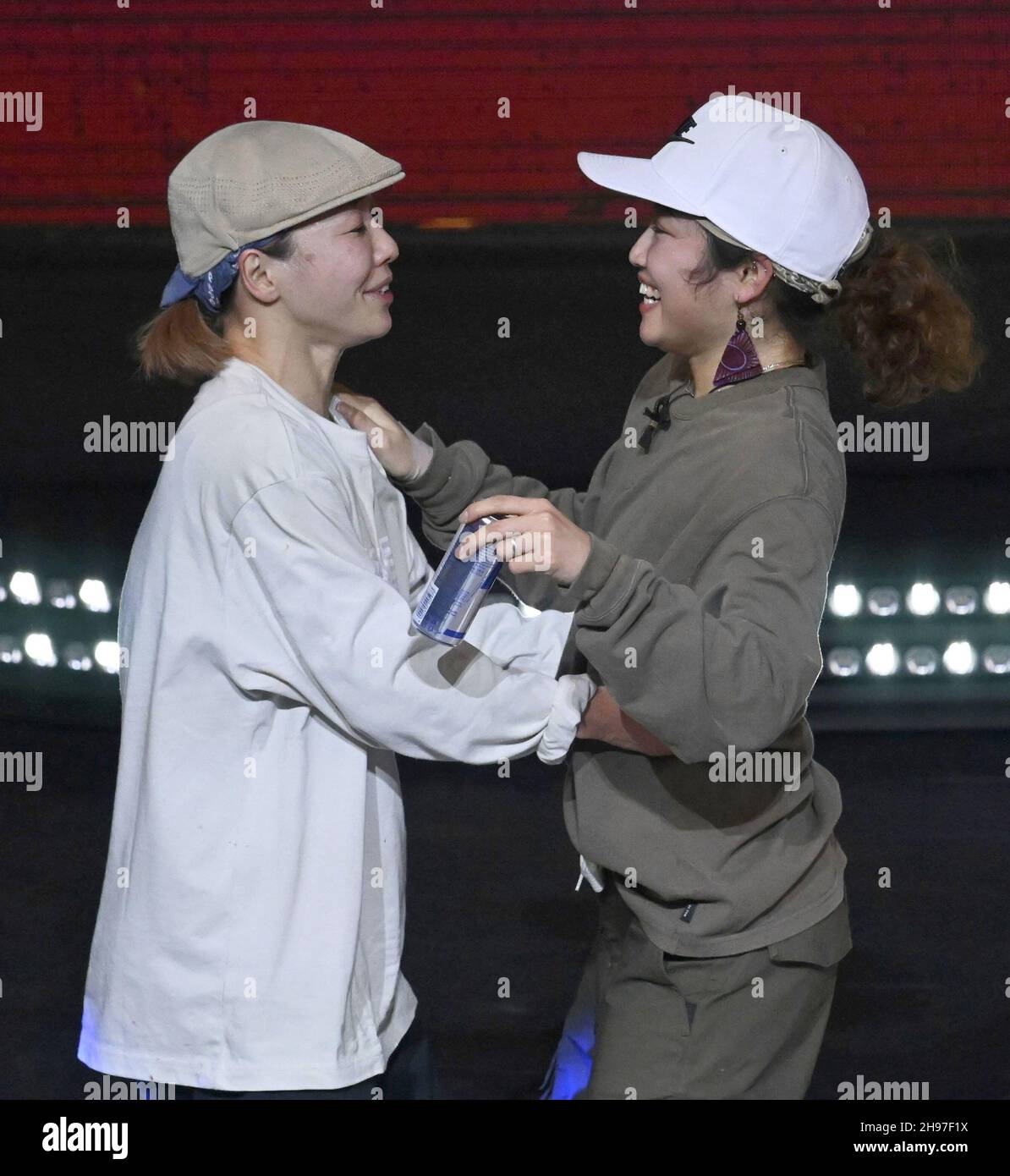 Japan's Ayumi Fukushima (L) and Ami Yuasa are pictured after finishing ...