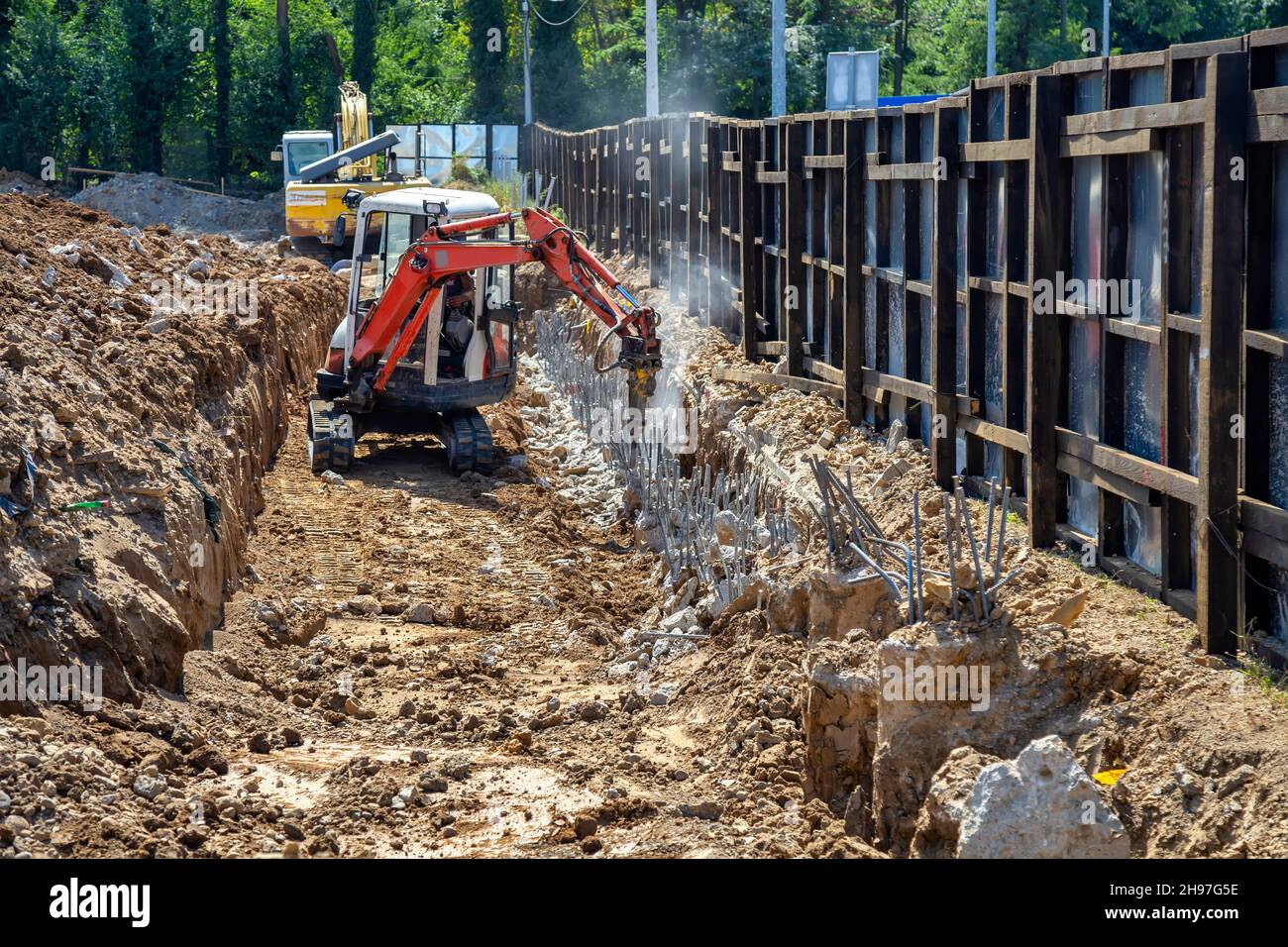 Construction excavation and groundworks foundations, dig a trench for ...