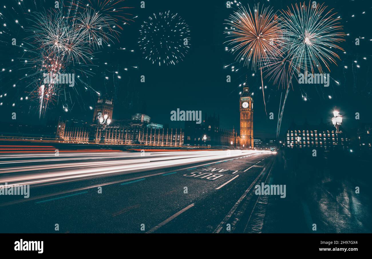 Big Ben with fireworks - celebration of the New Year at the House of ...