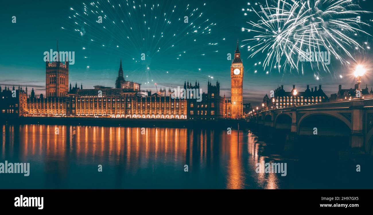 Big Ben with fireworks - celebration of the New Year at the House of ...