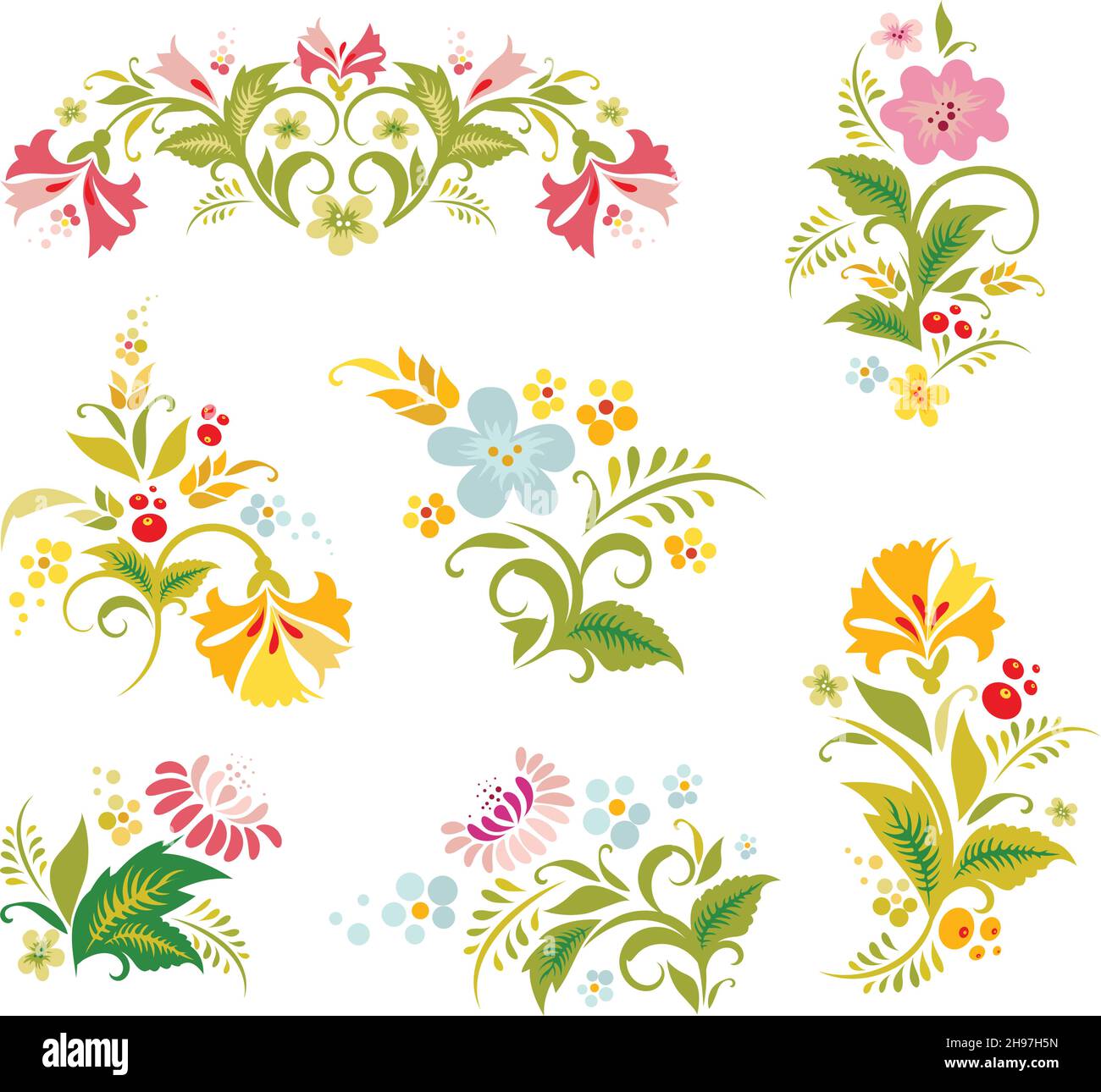 Vector floral ornamental set in vintage style, great for layout ...